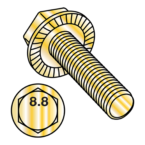 M6-1.0X12 Metric Din 6921 Class 8.8 Hex Flange Serrated Screw Full Thrd Zinc Yellow